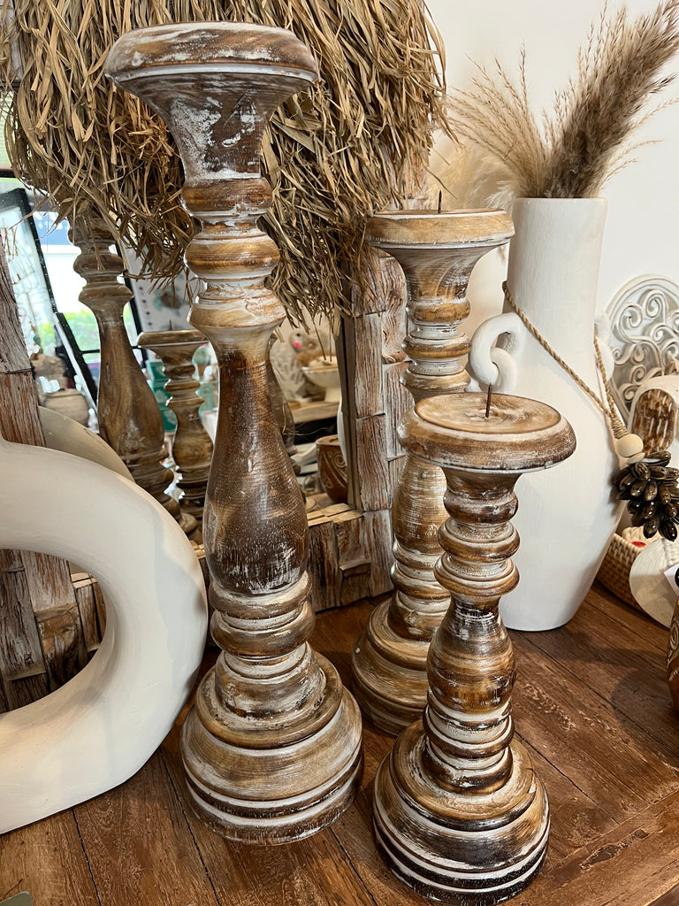 Rustic brown timber candlesticks. Set 3 – Bali Beach Beyond