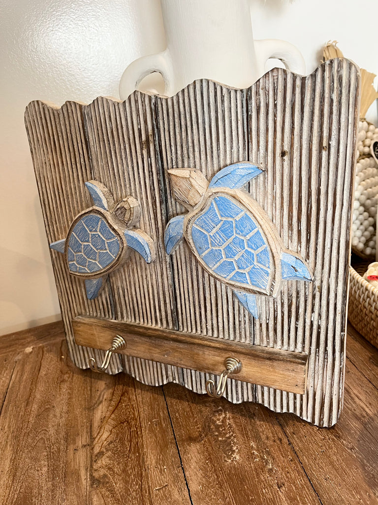 Timber turtle coat rack / hook. Blue turtle – Bali Beach Beyond