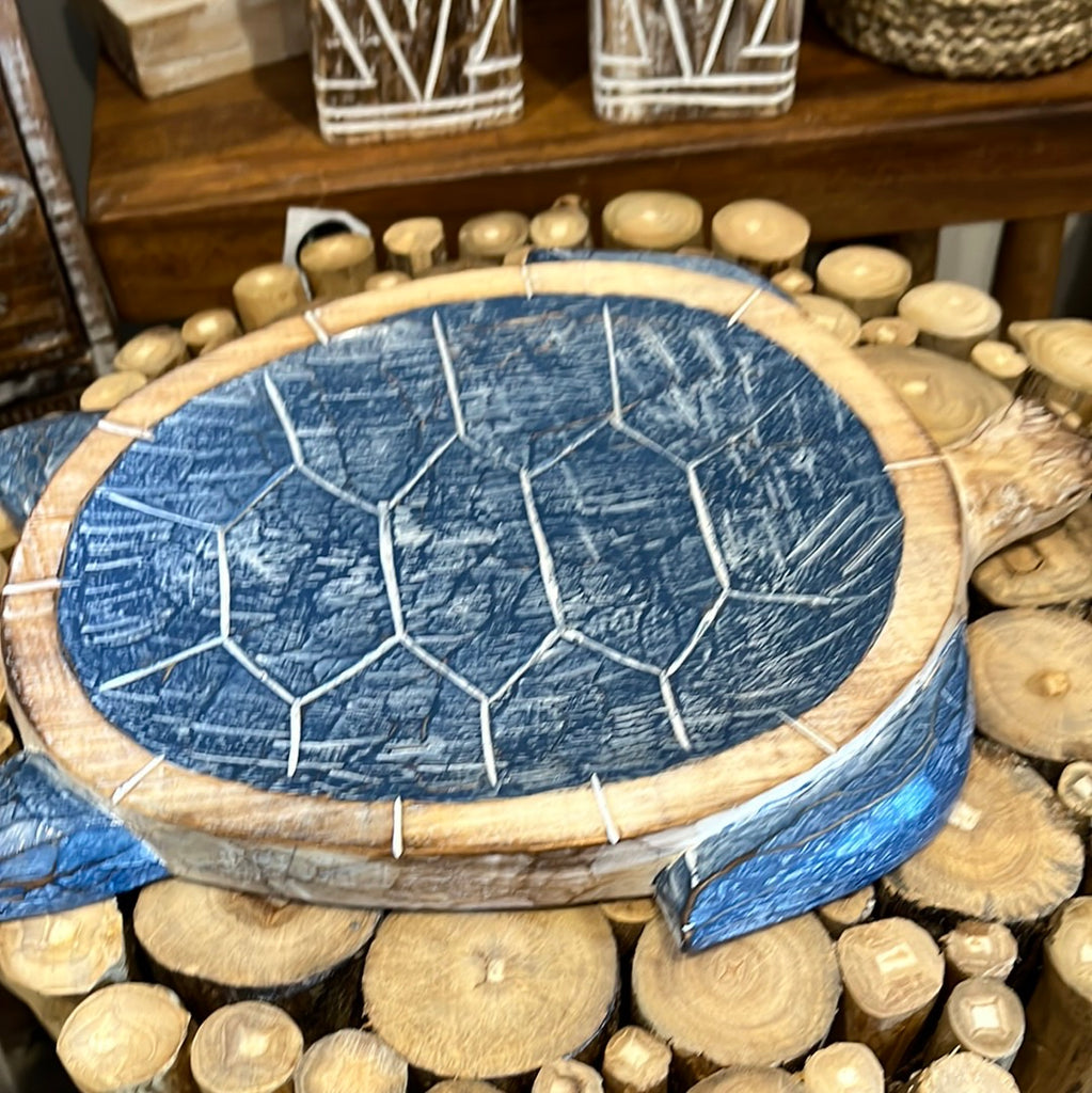 Timber turtle dish / platter. Dark blue – Bali Beach Beyond