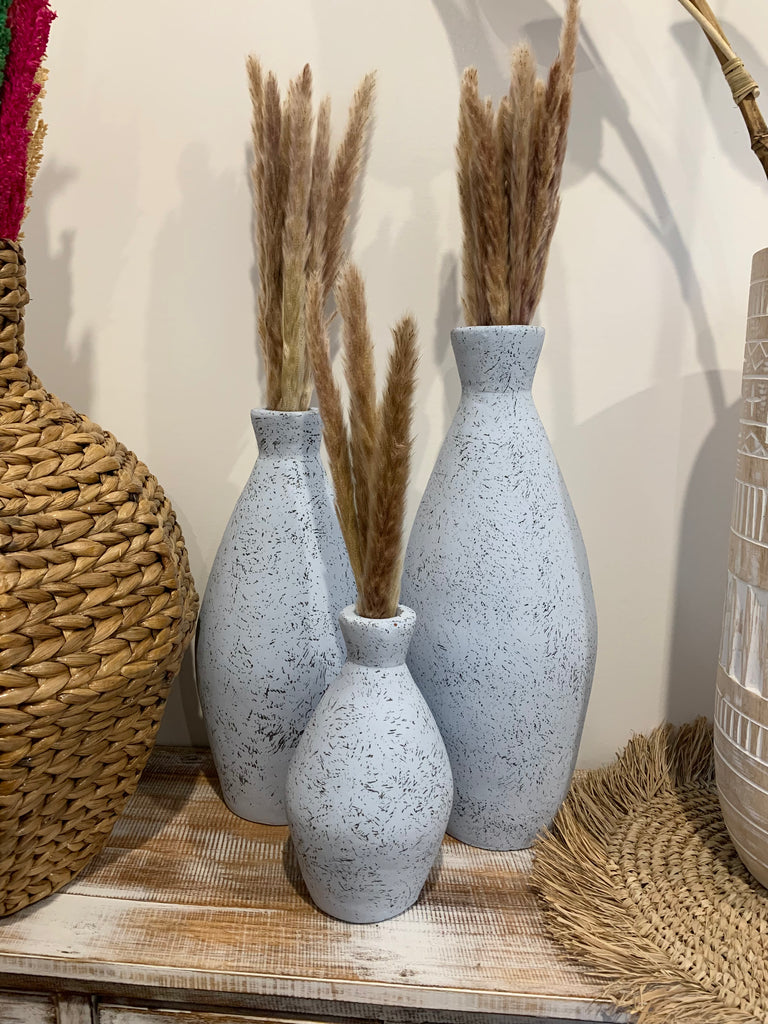 Set 3 blue terracotta vases – Bali Beach Beyond