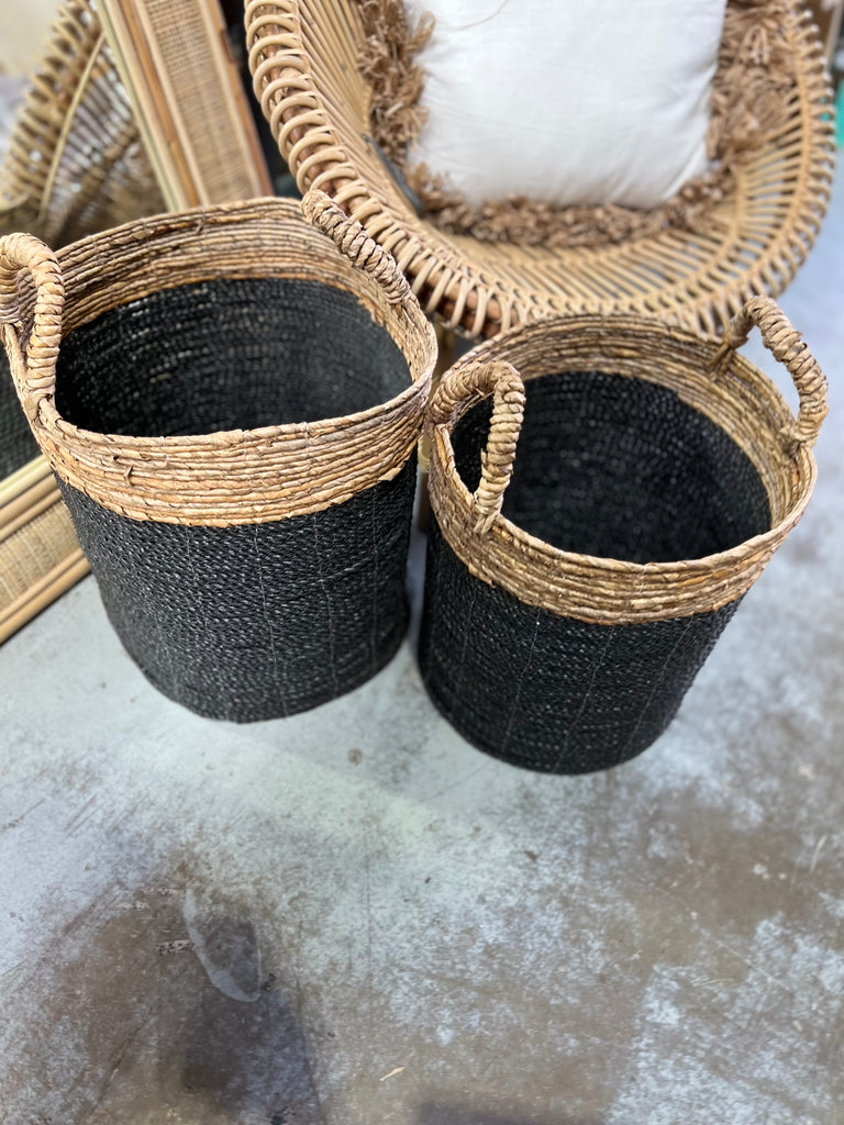 Set 2 black woven basket. – Bali Beach Beyond