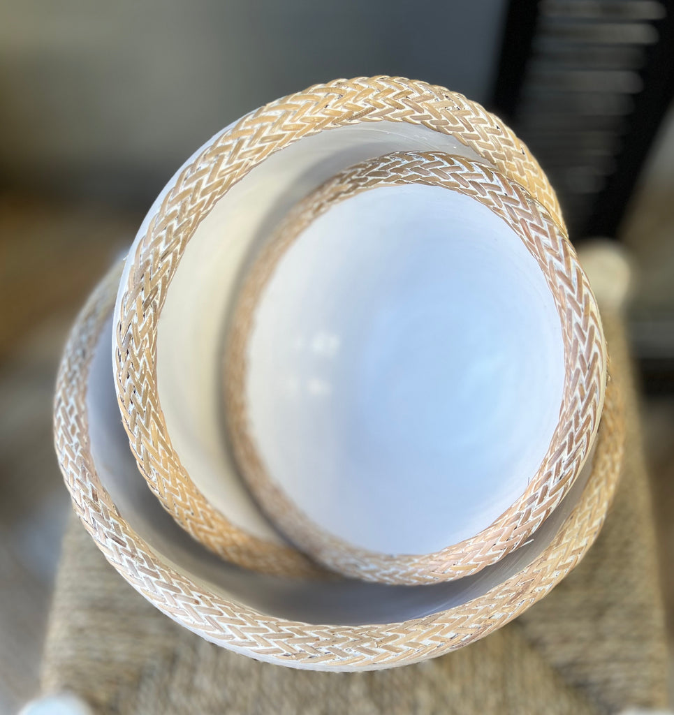 Set 3 white timber bowls with decorative trim – Bali Beach Beyond