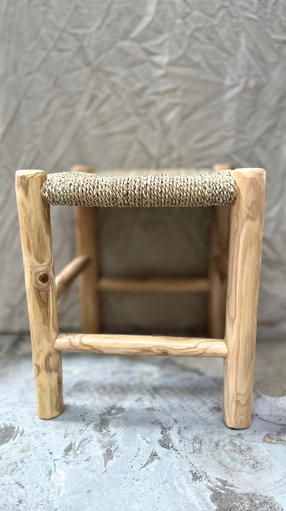 Square natural woven stool /side table with natural timber legs. – Bali ...