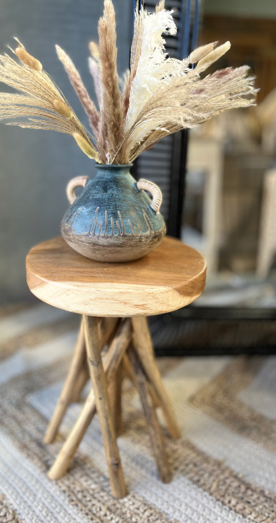 Timber round stool / side table. Angled legs. Natural – Bali Beach Beyond