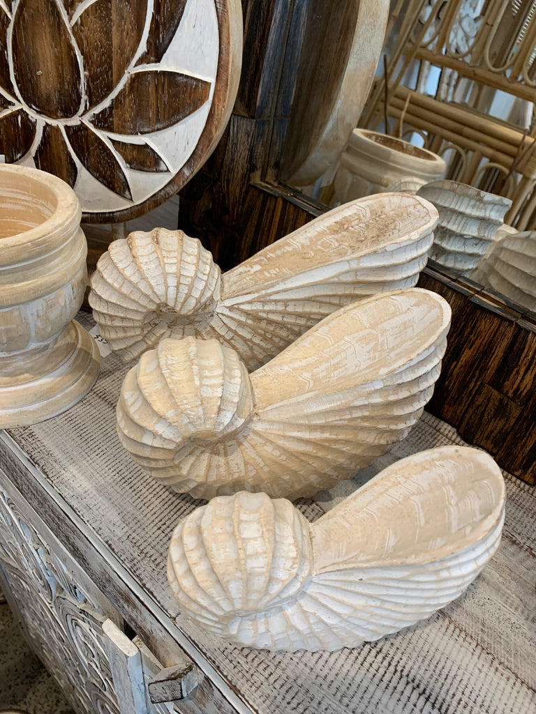 Carved timber shells. Set 3. Natural. – Bali Beach Beyond
