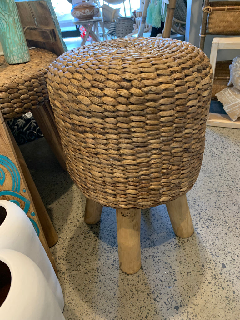 Water hyacinth stool with timber legs – Bali Beach Beyond