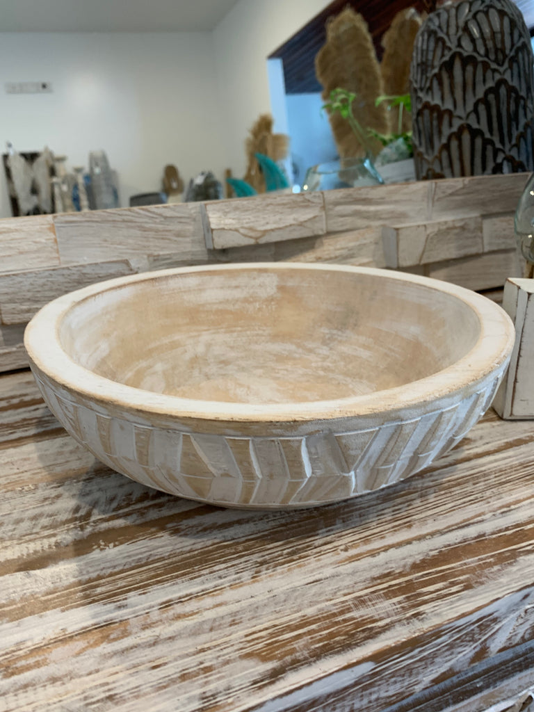 White wash timber handcarved timber bowl. Large – Bali Beach Beyond