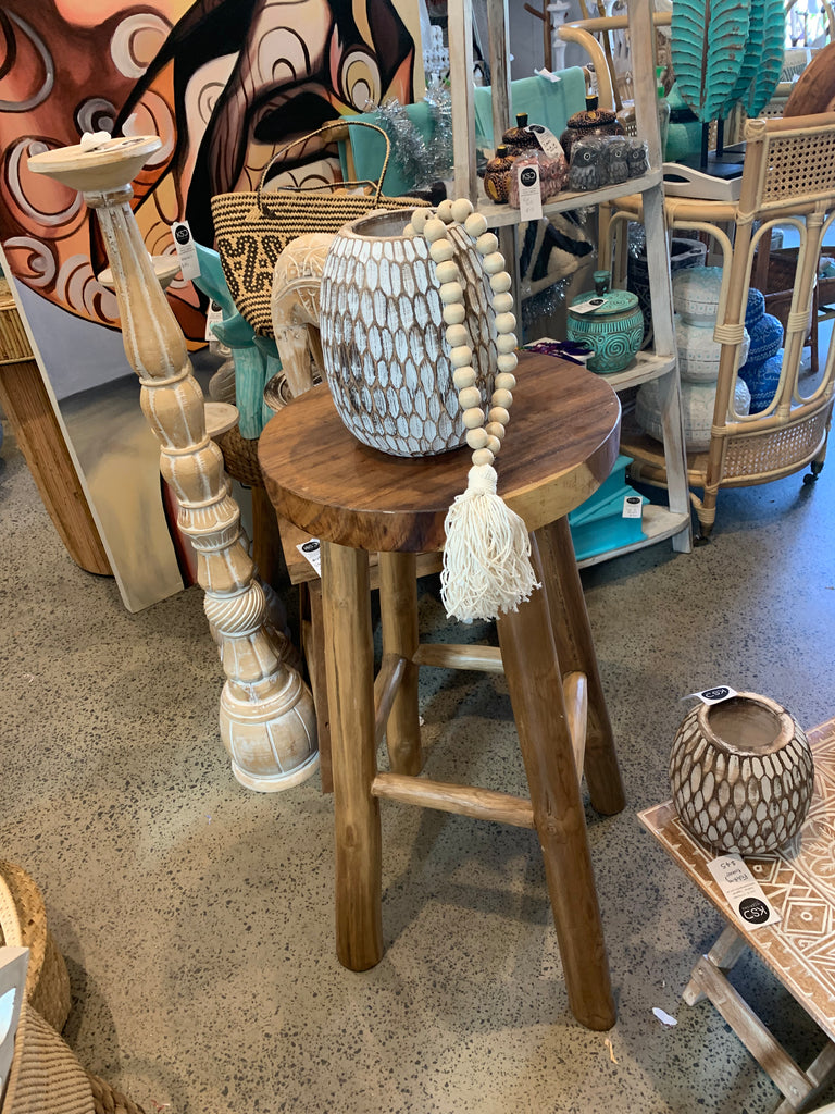 Solid timber round stool / bar stool / side table – Bali Beach Beyond