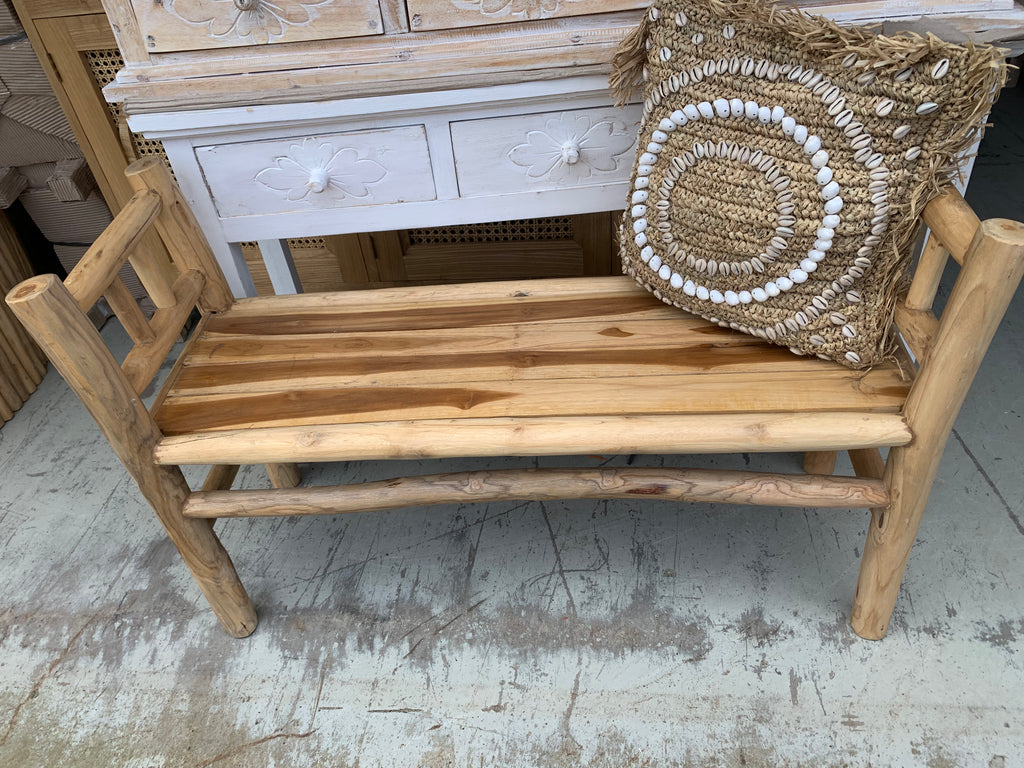 Square raffia cushion and insert with shell design – Bali Beach Beyond