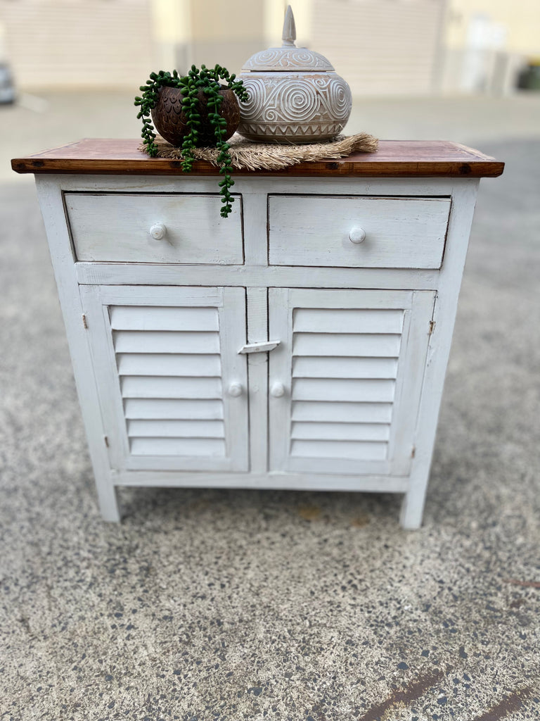 Rustic white cabinet with natural top cabinet / cupboard – Bali Beach ...