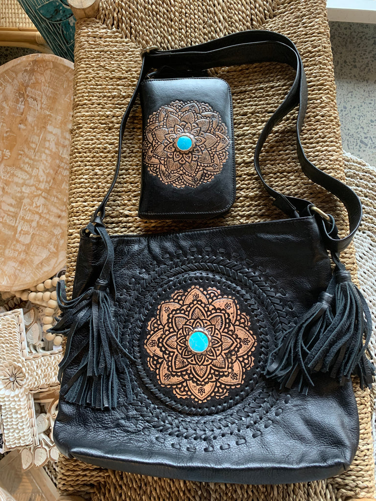Leather handbag and purse set. Black. – Bali Beach Beyond