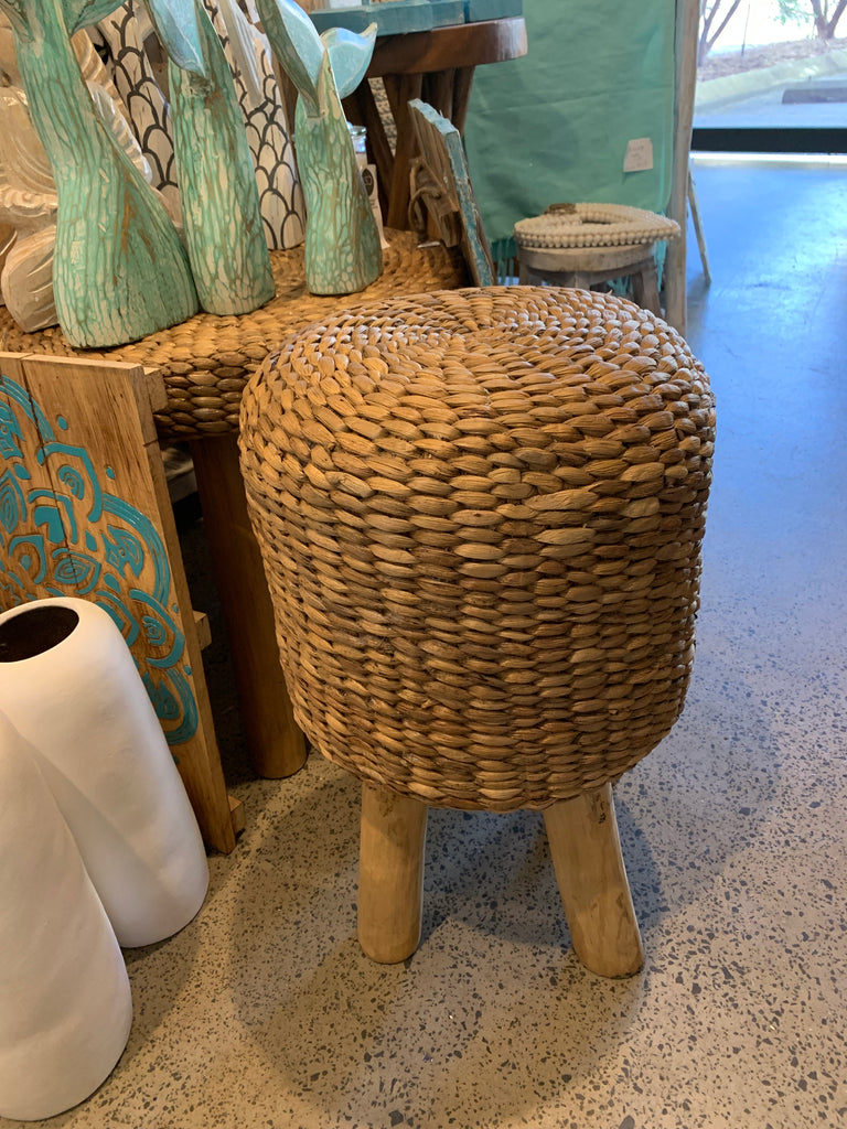Water hyacinth stool with timber legs – Bali Beach Beyond